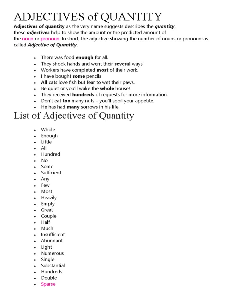 ADJECTIVES of QUANTITY | PDF