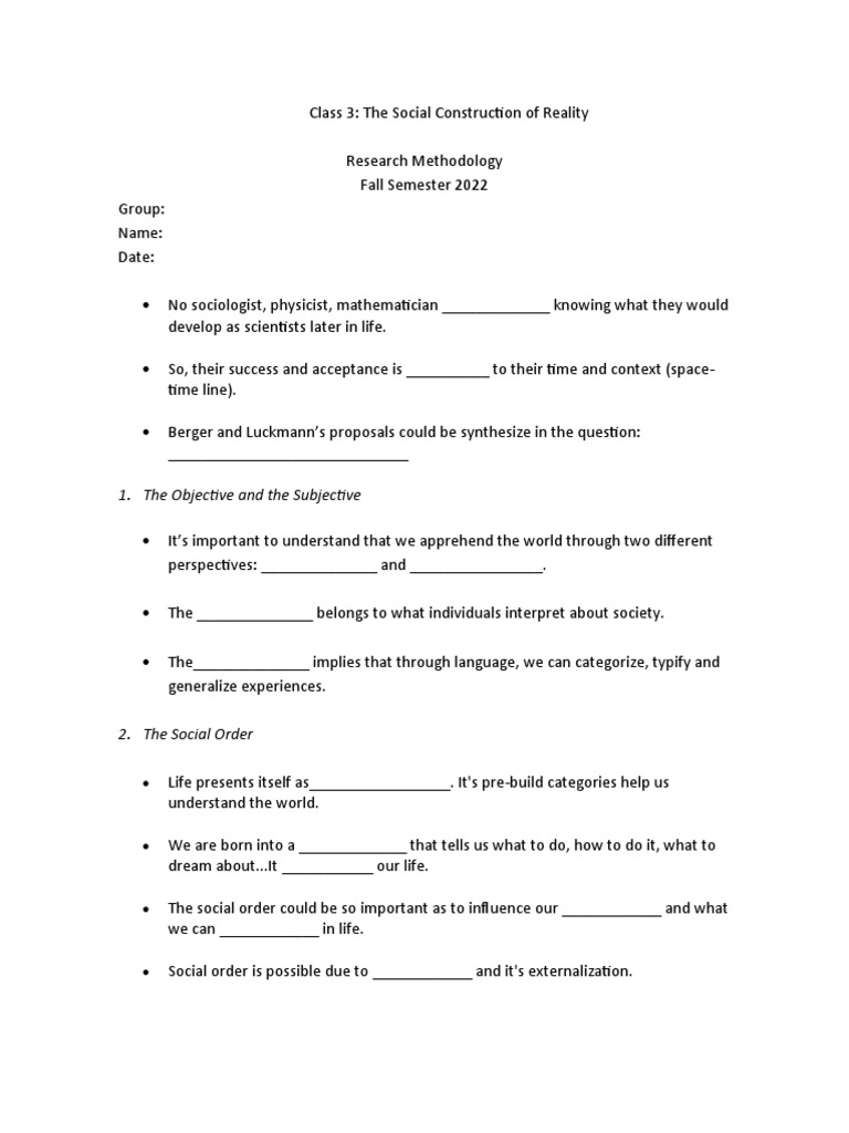 Skeleton Notes. The Social Construction of Reality (With - Legitimation ...