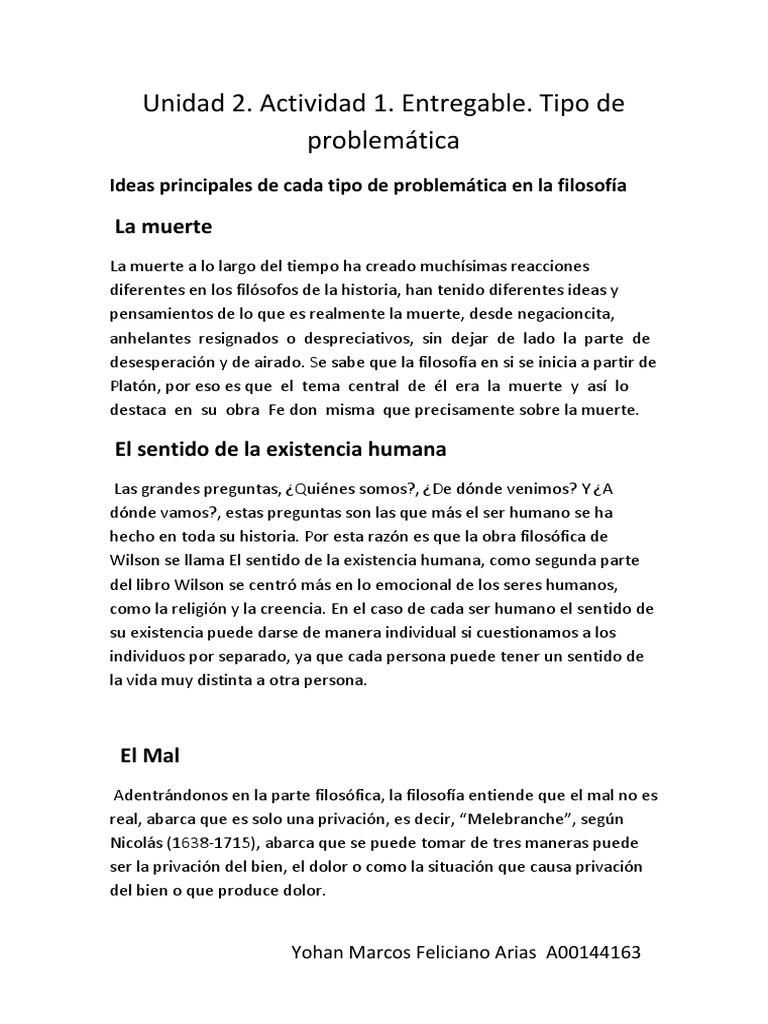 Feliciano Arias. Yohan Marcos - Unidad 2. Actividad 1. Entregable. Tipo de Problemática | PDF ...