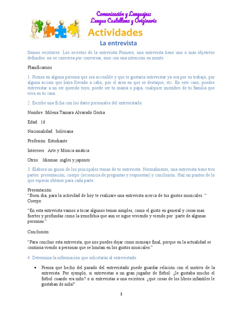 Actividades. Taller de Escritura de La Entrevista | PDF