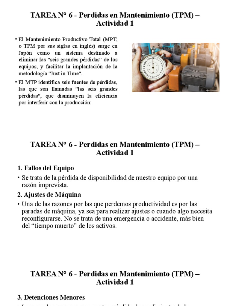 TAREA #6 - Perdidas en Mantenimiento | PDF | Lean Manufacturing | Business