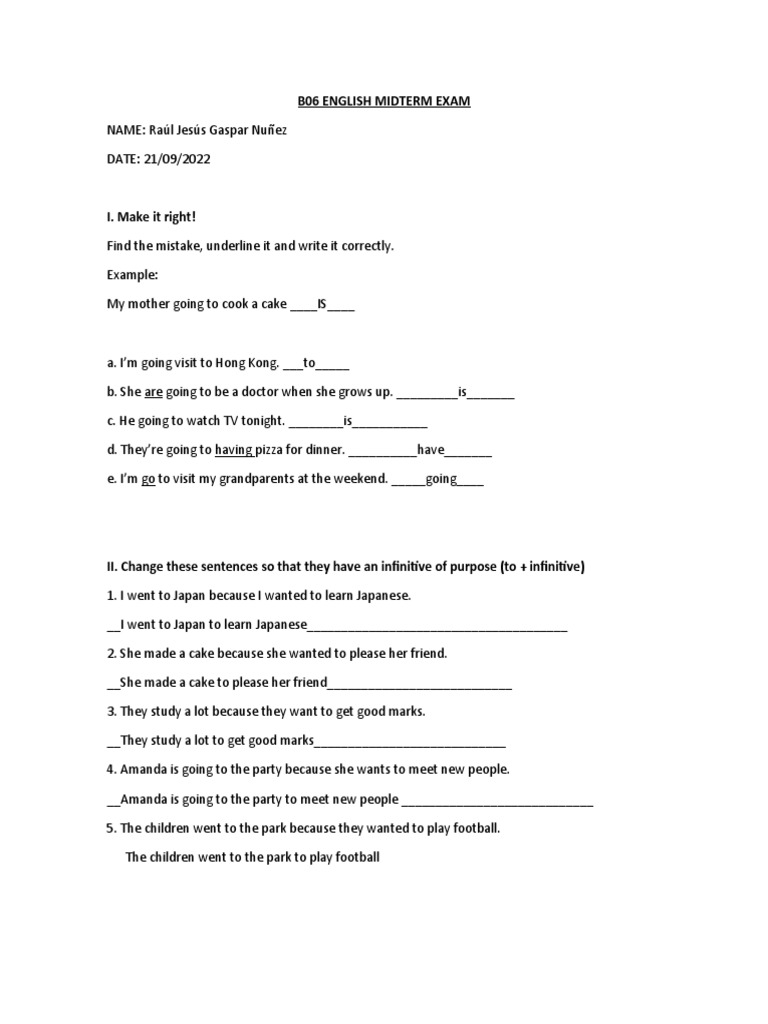 B06 English Midterm Exam | PDF