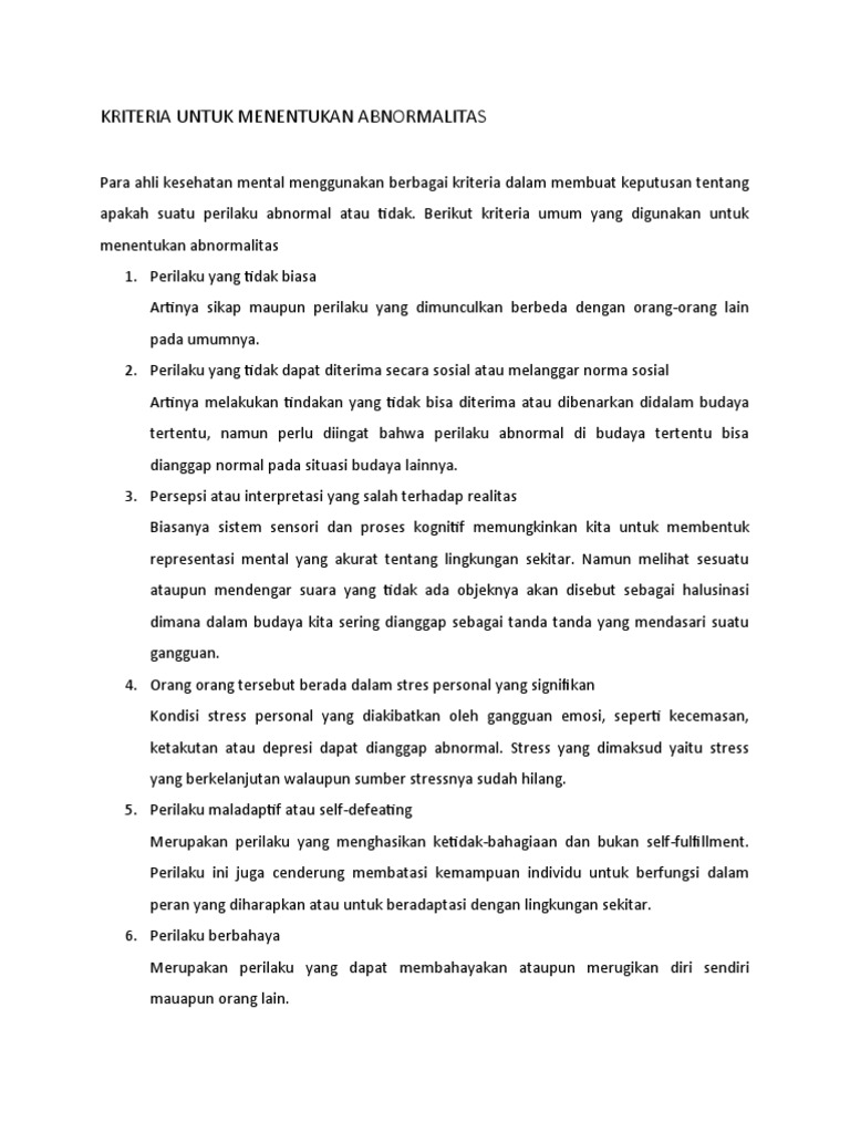 Kriteria Menentukan Abnormalitas Perilaku | PDF