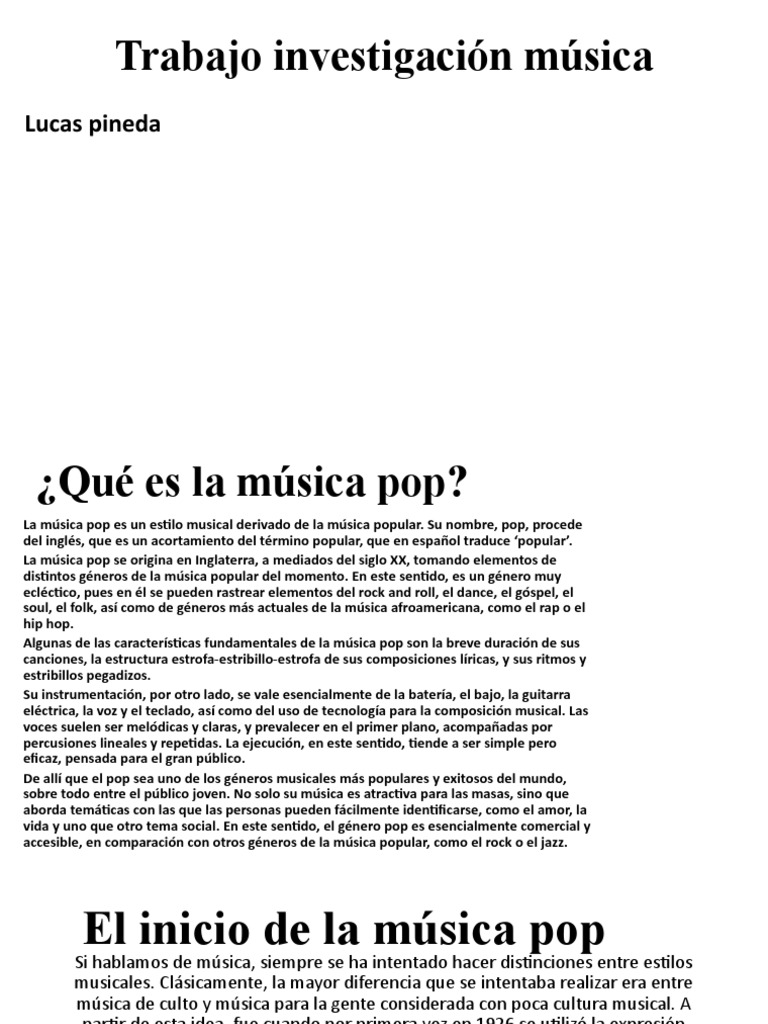 Características y orígenes de la música pop | PDF | Música pop | Las ...