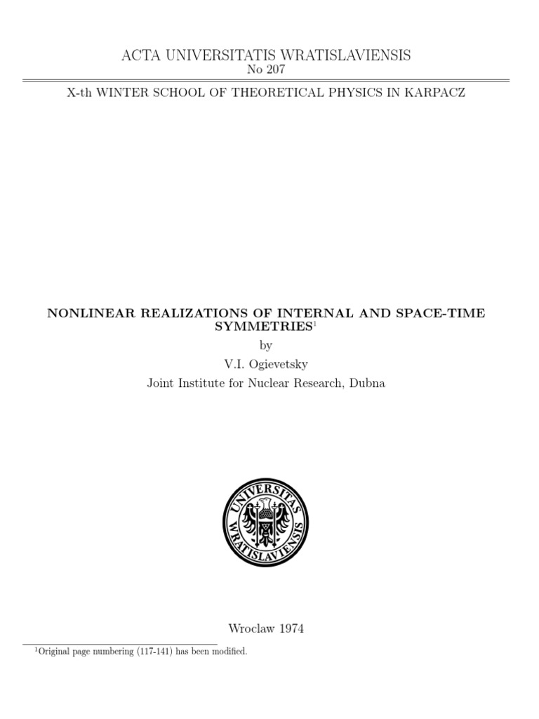 Ogievetsky - Karpacz Nonlinear Realization Lectures | PDF | Group (Mathematics) | Gauge Theory
