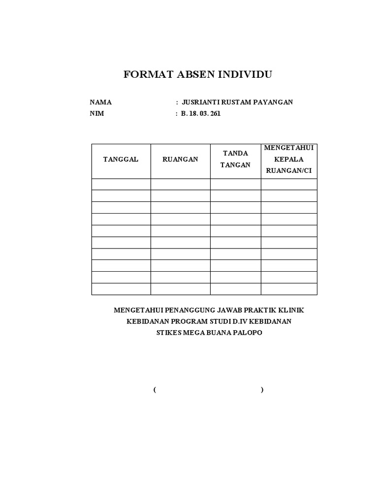 Format Absen Individu | PDF | Pengembangan Diri