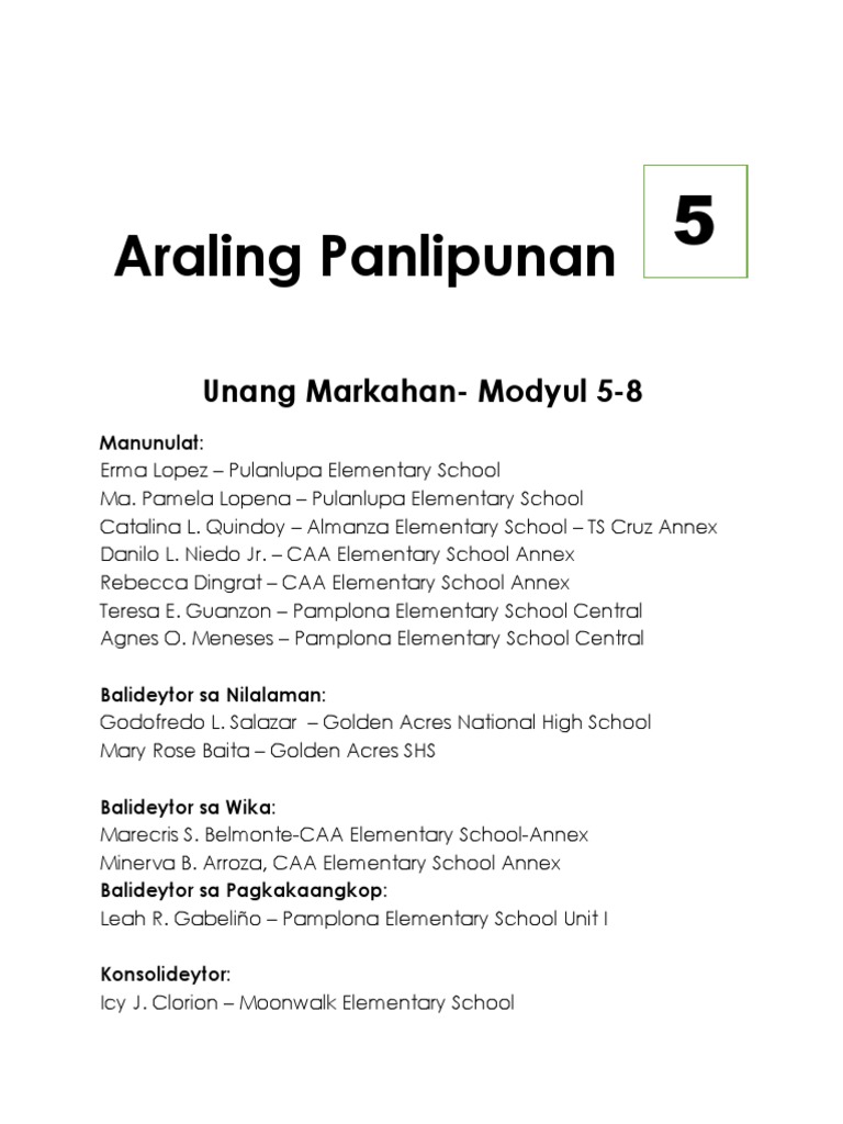 Araling Panlipunan: Unang Markahan-Modyul 5-8 | PDF