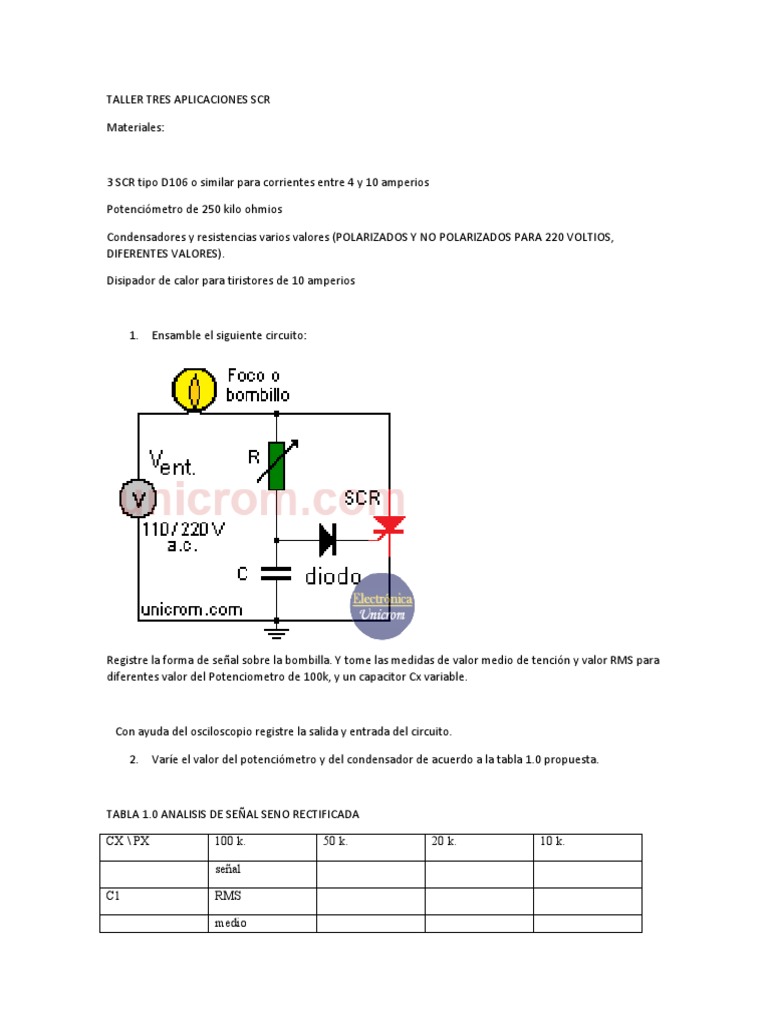 Taller 3 Aplicaciones SCR | PDF | Rectificador | Ingeniería Electrónica