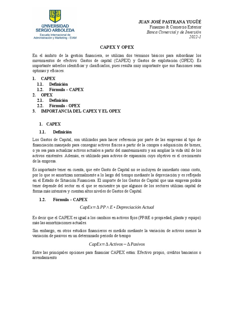 Definición y Importancia de CAPEX y OPEX | PDF | Capital (economía ...