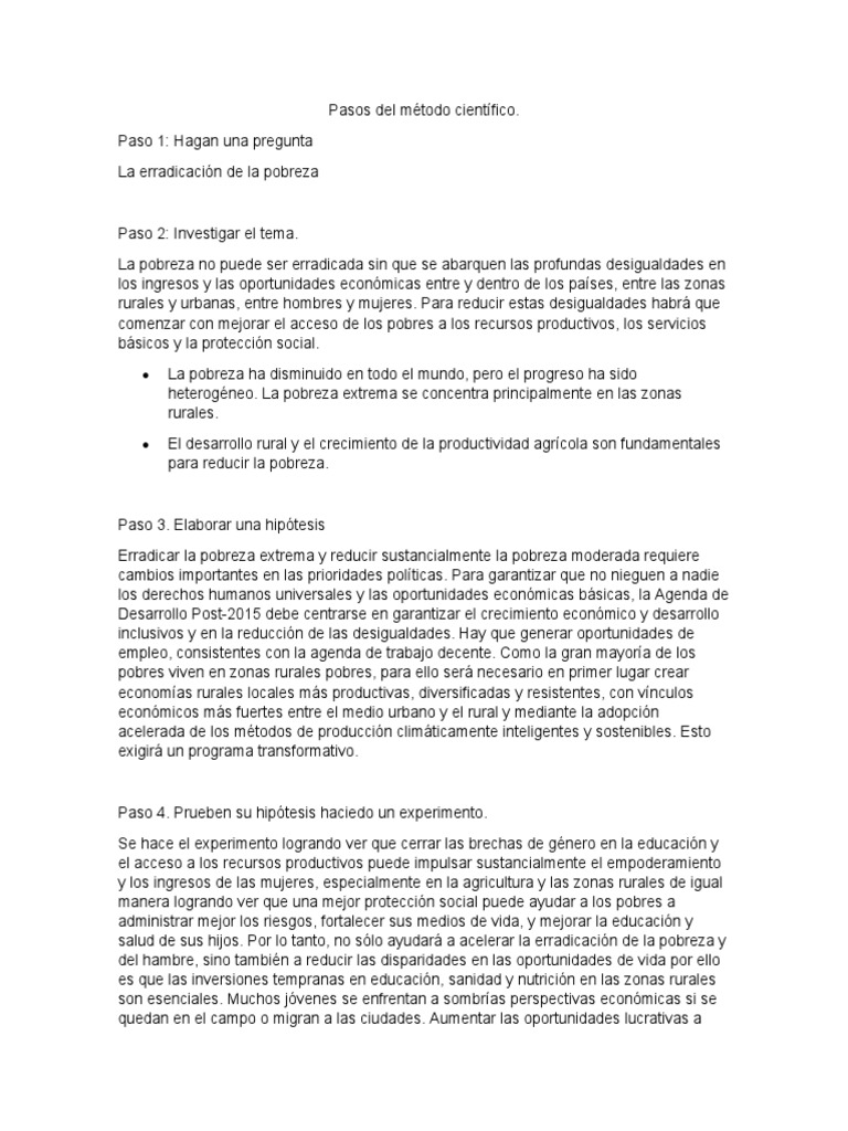 Pasos Del Método Científico | PDF | Pobreza | Pobreza e indigencia
