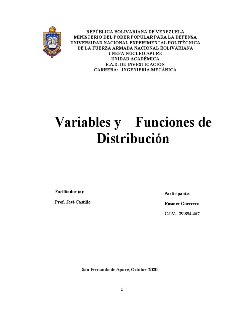 Variables y Funciones de Distribución | PDF | Valor esperado | Variable ...