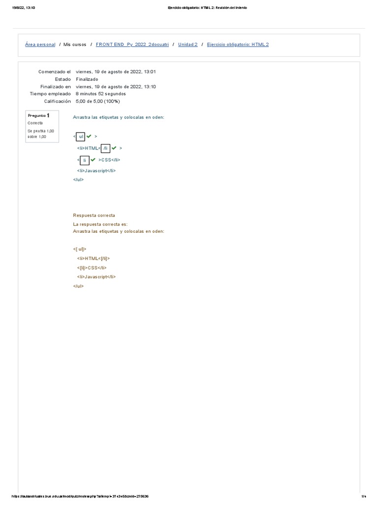 Ejercicio Obligatorio - HTML 2 - Revisión Del Intento | PDF | Obras intelectuales | ciberespacio