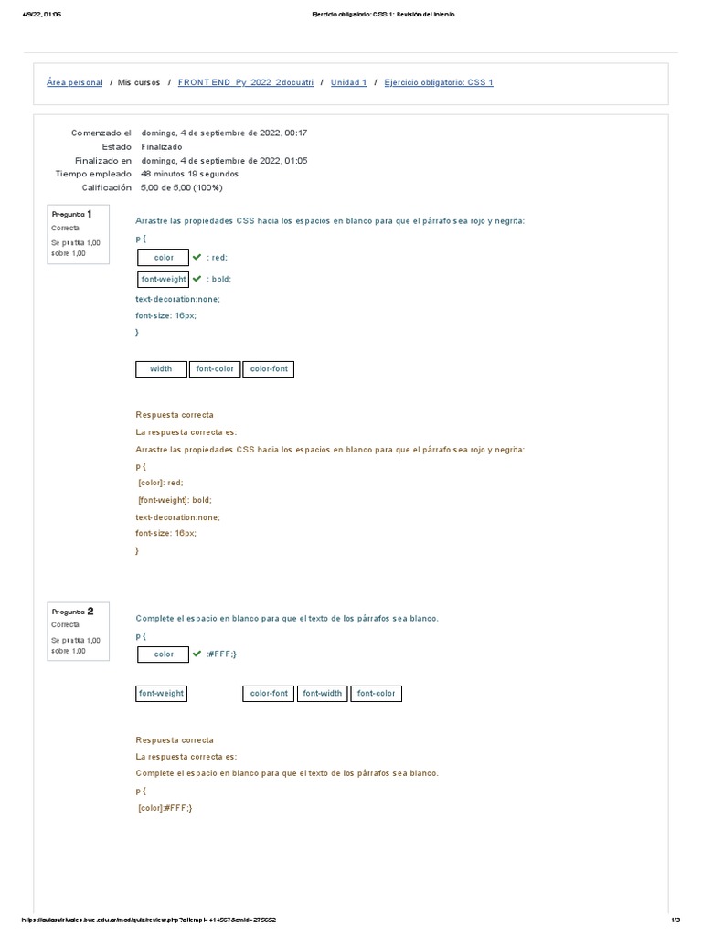Ejercicio Obligatorio - CSS 1 - Revisión Del Intento | PDF | Formatos de archivo de computadora ...