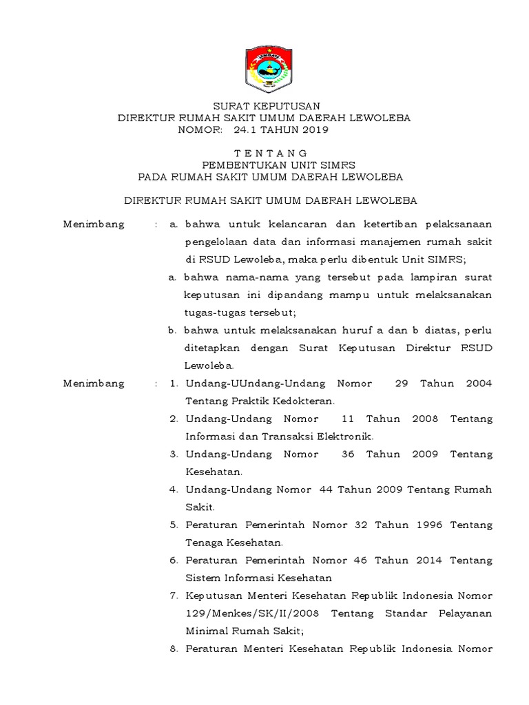 Pembentukan Unit SIMRS RSUD Lewoleba | PDF