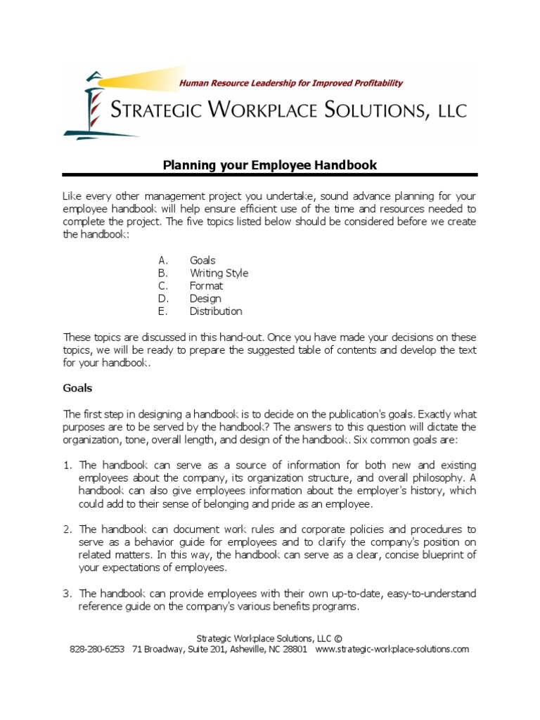 Planning Your Employee Handbook: Strategic Workplace Solutions, LLC ...
