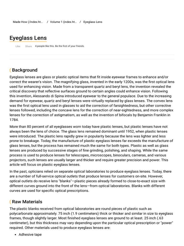 How Eyeglass Lens Is Made - Material, Production Process, Manufacture ...