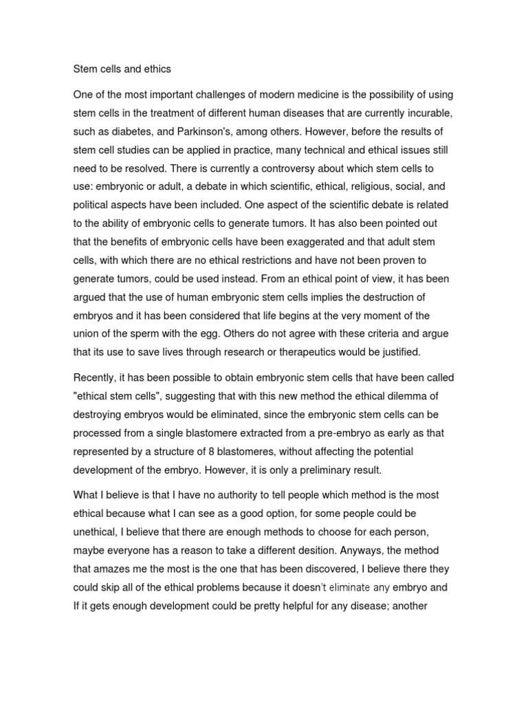 Stem Cells and Ethics-Correct One | PDF | Stem Cell | Embryonic Stem Cell