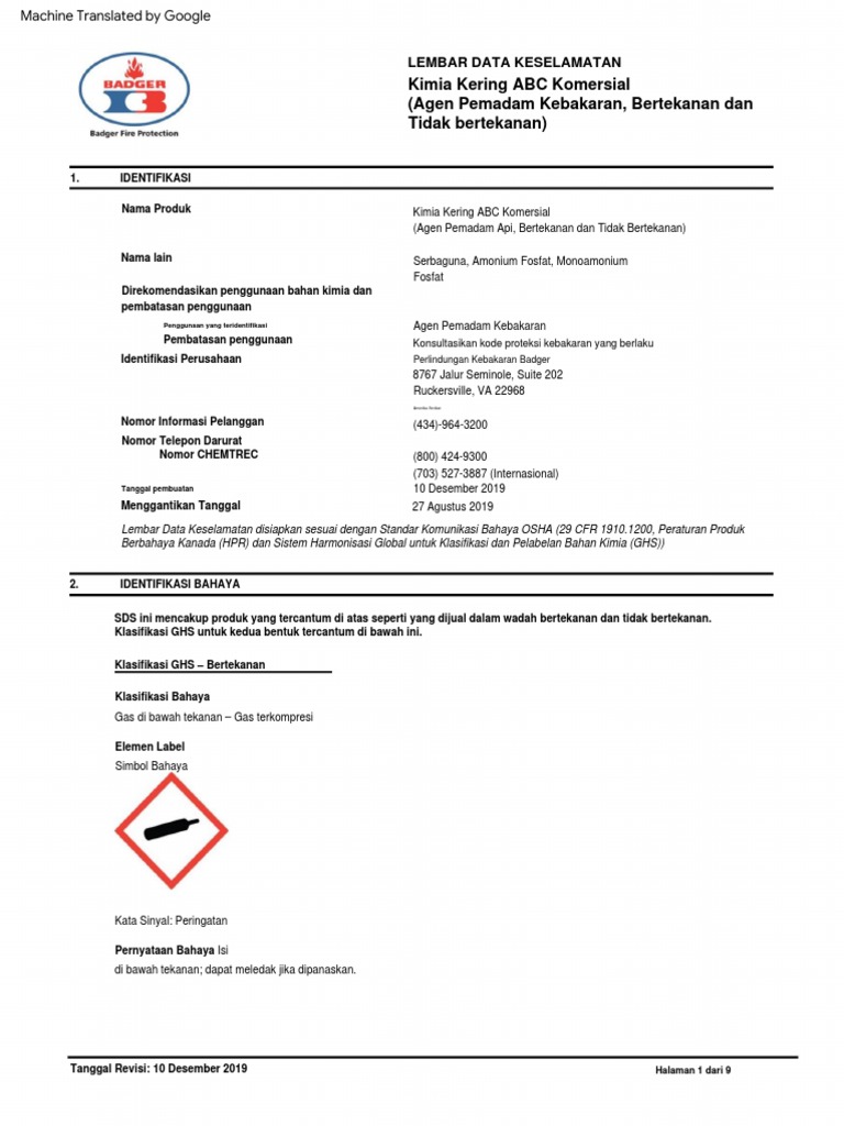 SDS - Badger - Commercial ABC Dry | PDF