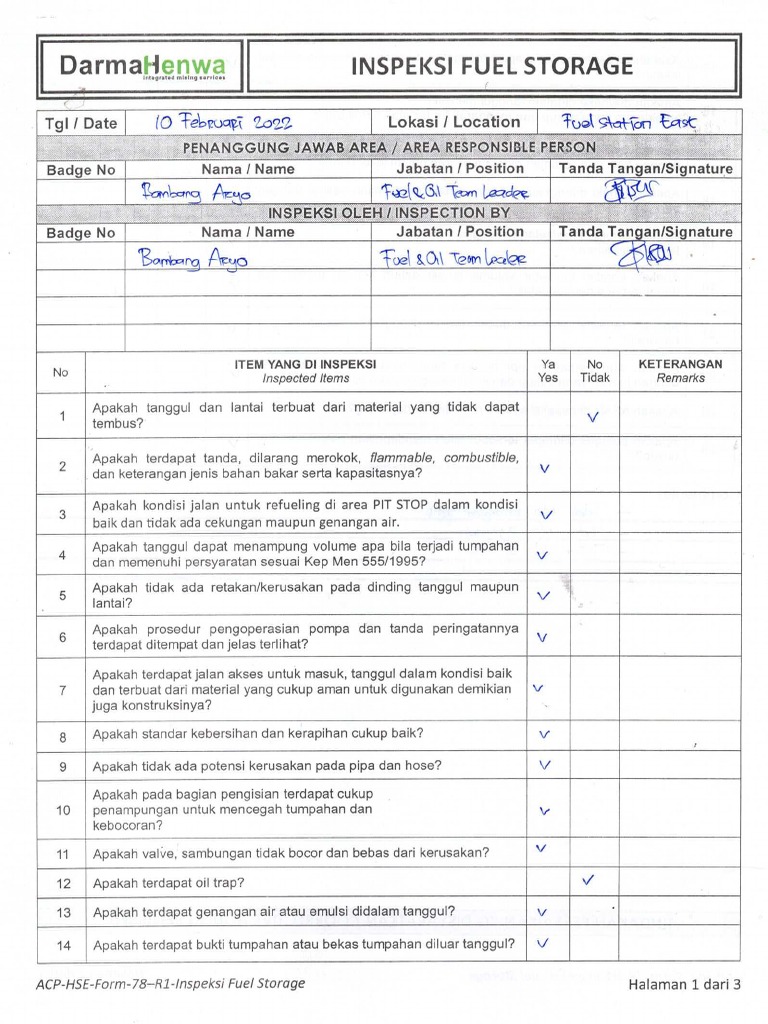 Inspeksi Fuel Storage | PDF