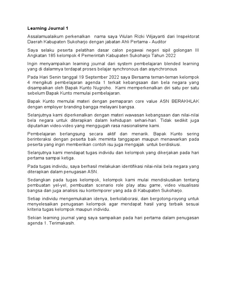 Narasi Learning Journal | PDF | Karier & Perkembangan