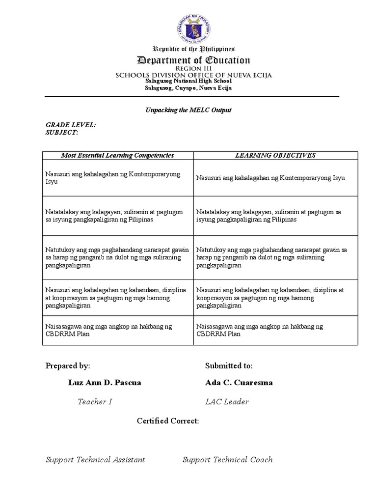 Unpacking Template Pdf 