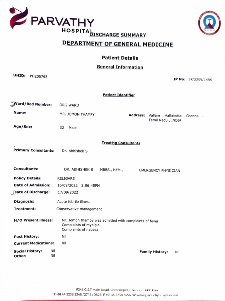Discharge Summary 17 Sep 22 | PDF | Epidemiology | Diseases And Disorders