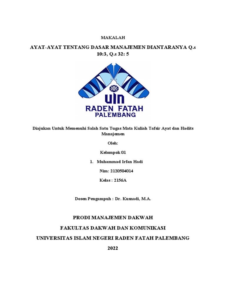 Makalah Tafsir Ayat Dan Hadits Manajemen Kelompok 1 MDA | PDF