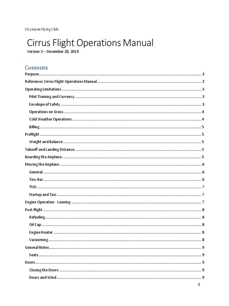 Skyhaven Flying Club Cirrus Flight Operations Manual v3.0 | PDF | Wi Fi ...