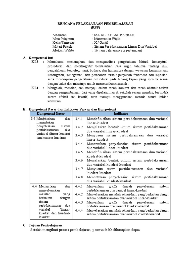 X - RPP KD 3.4 - MTK Wajib | PDF