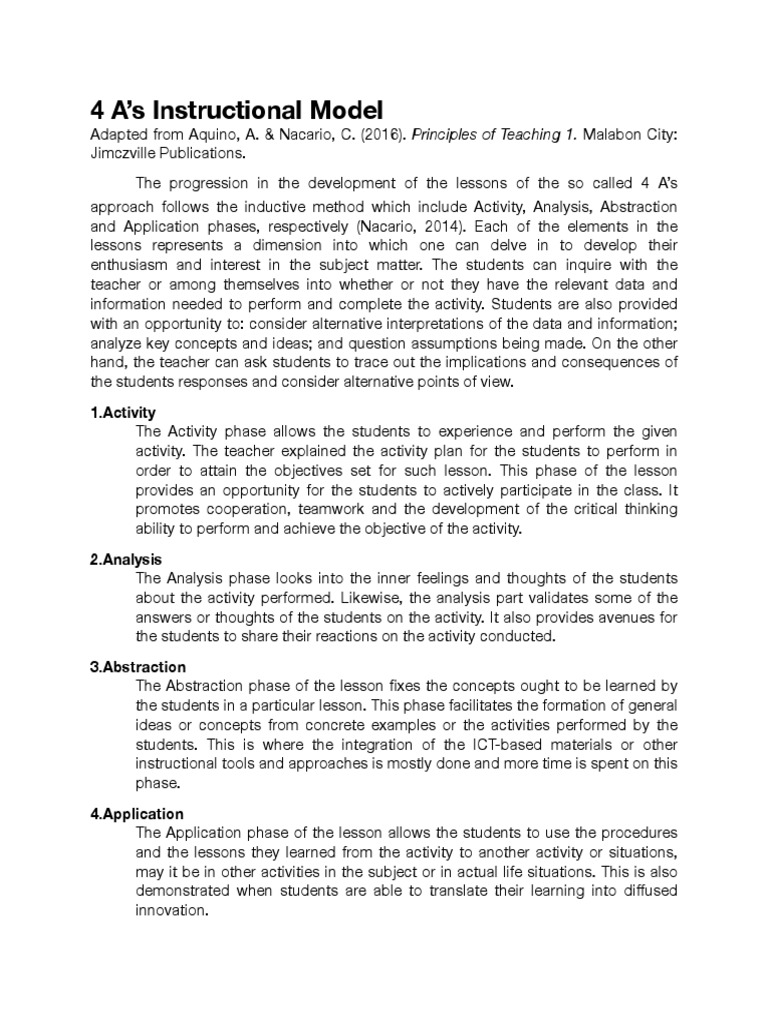 4 A's Instructional Model | PDF | Thought | Abstraction