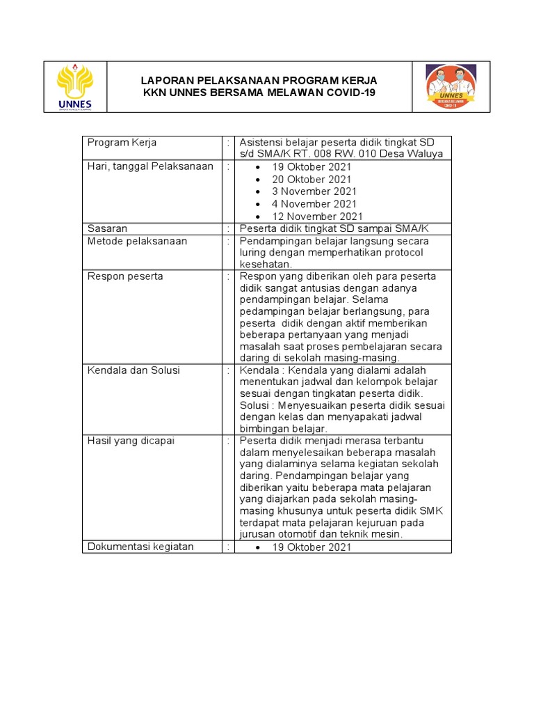 Laporan Pelaksanaan Progja KKN BMC 2021 | PDF