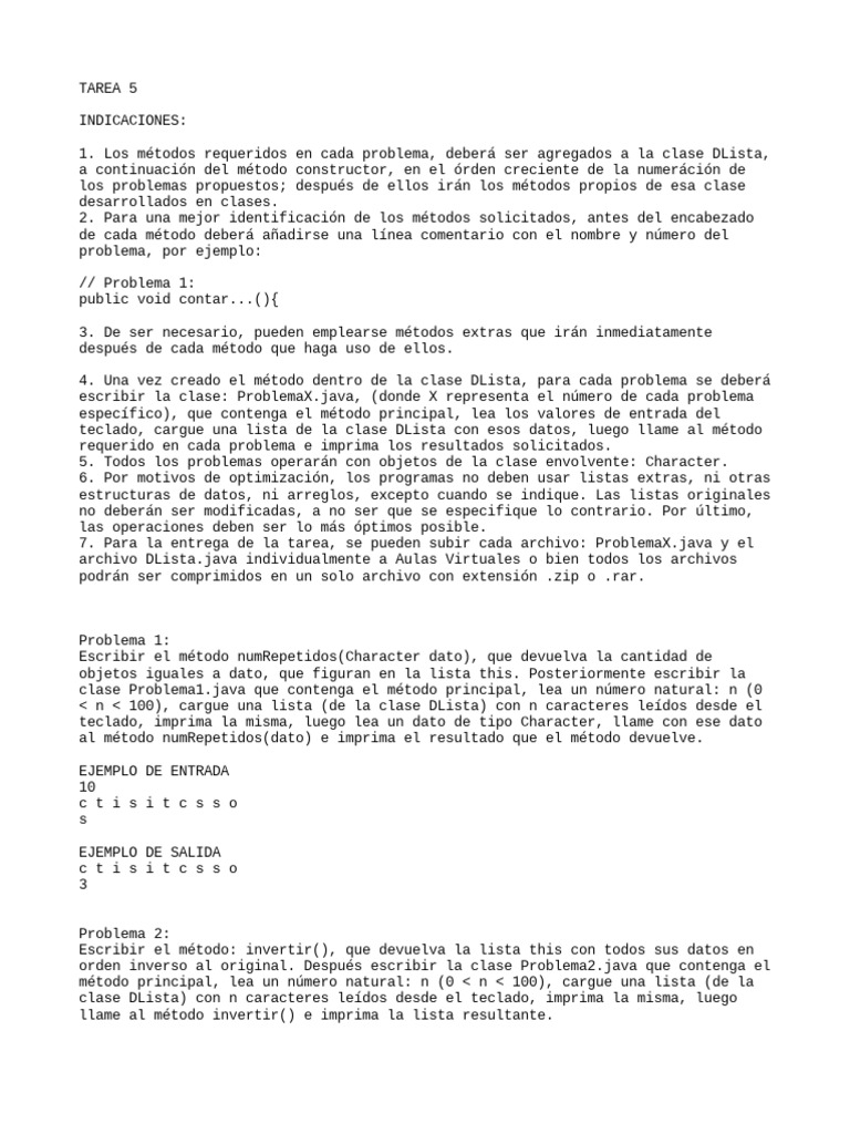 Tarea 5 | PDF | Java (lenguaje de programación) | Archivo de computadora