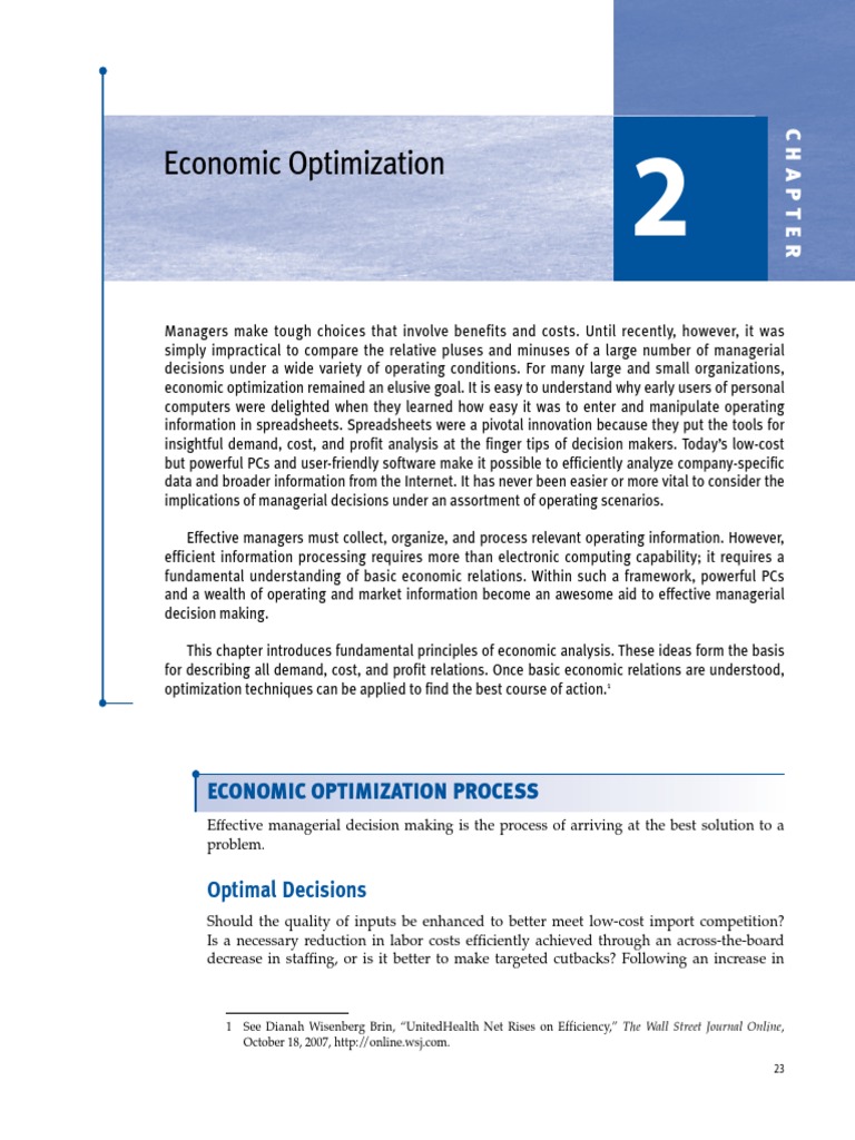 Ch.2 Economic Optimization | PDF | Marginal Cost | Long Run And Short Run