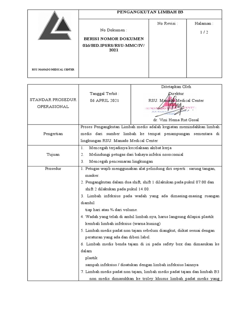 016 - Sop - Pengangkutan Limbah B3 | PDF