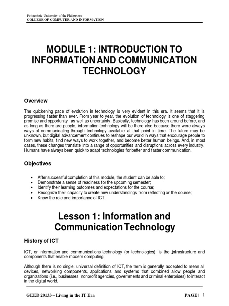 Module 1 | PDF | Educational Technology | Internet