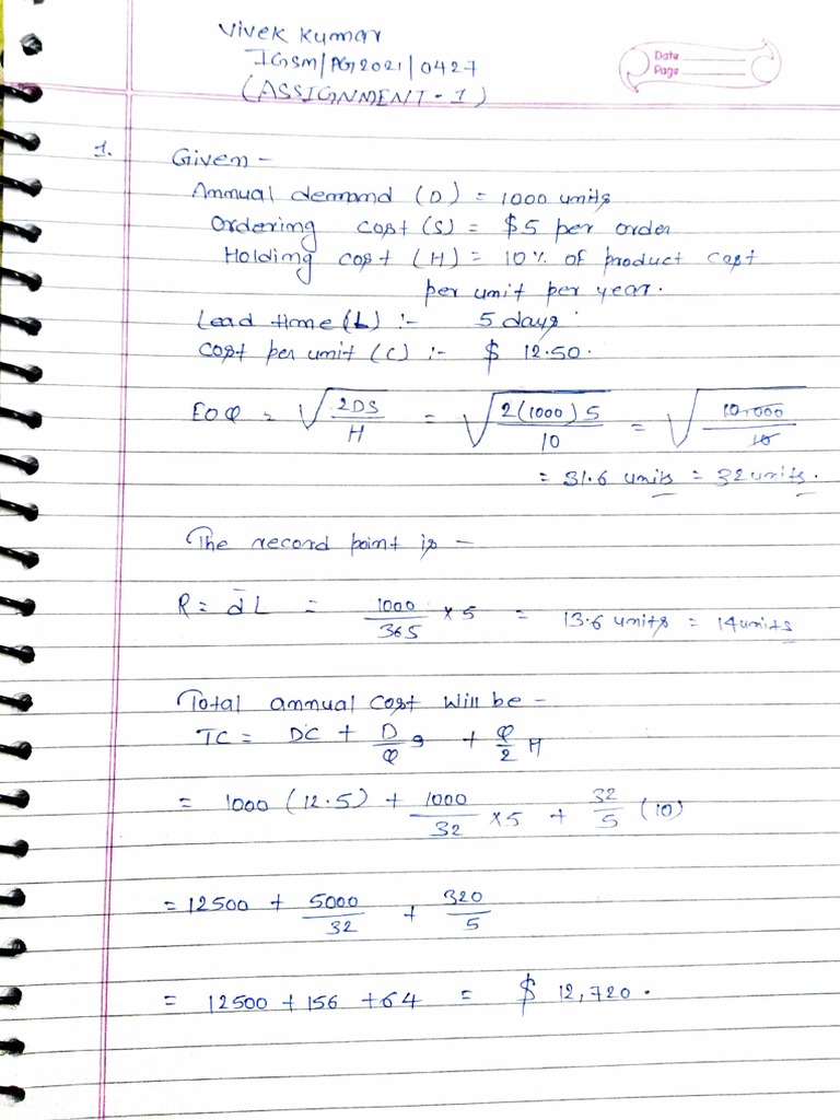 SCM Assignment 1 Vivek Kumar 0427 | PDF