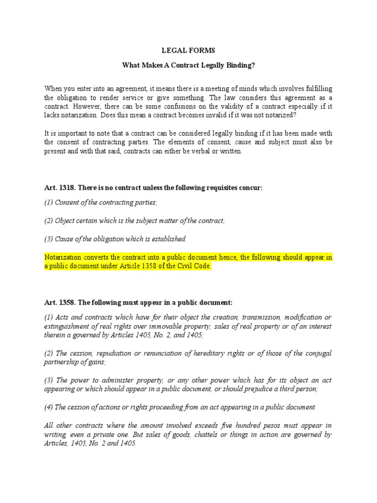 LEGAL FORMS What Makes A Contract Legally Binding | PDF | Property ...