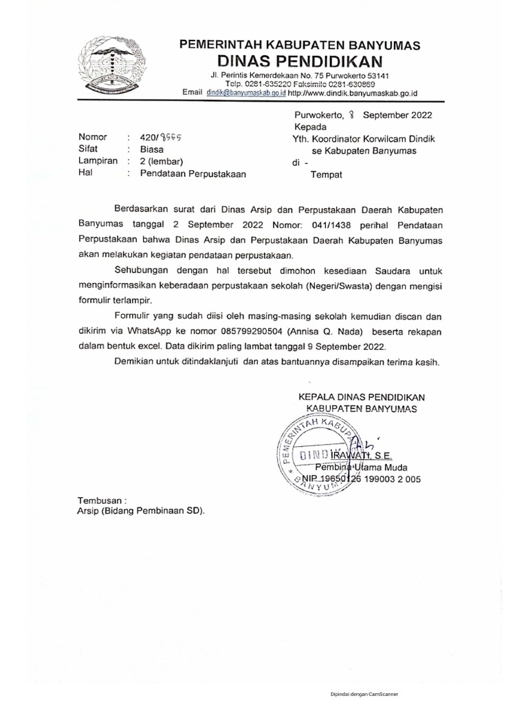 Surat Pendataan Perpustakaan | PDF Surat Pendataan Perpustakaan | PDF