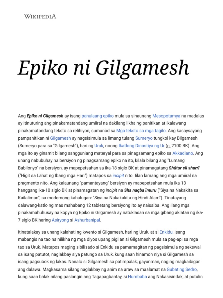 Epiko Ni Gilgamesh - Wikipedia, Ang Malayang Ensiklopedya | PDF