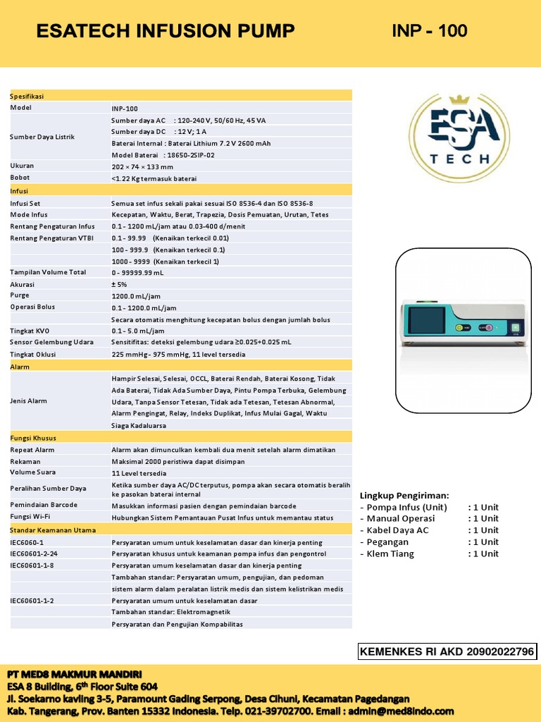MED8 6 - Spesifikasi Infusion Pump - INP-100 | PDF