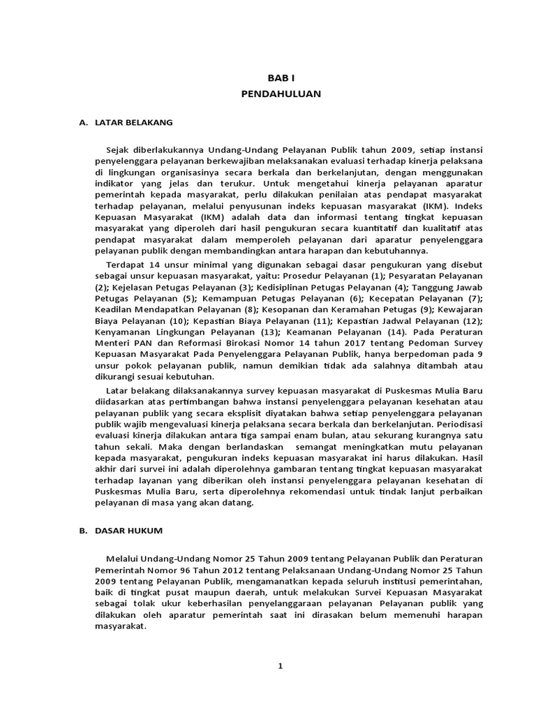 Laporan Hasil Survei Kepuasan Masyarakat Puskesmas Mulia Baru Tahun 2021 | PDF