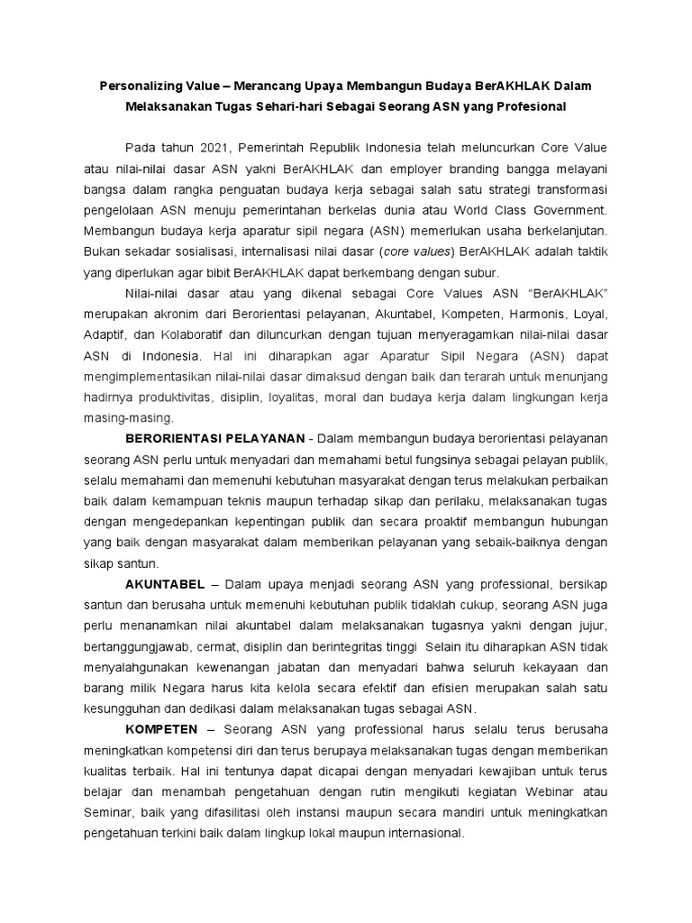 TUGAS INDIVIDU Personalizing Value | PDF | Karier & Perkembangan | Pengembangan Diri