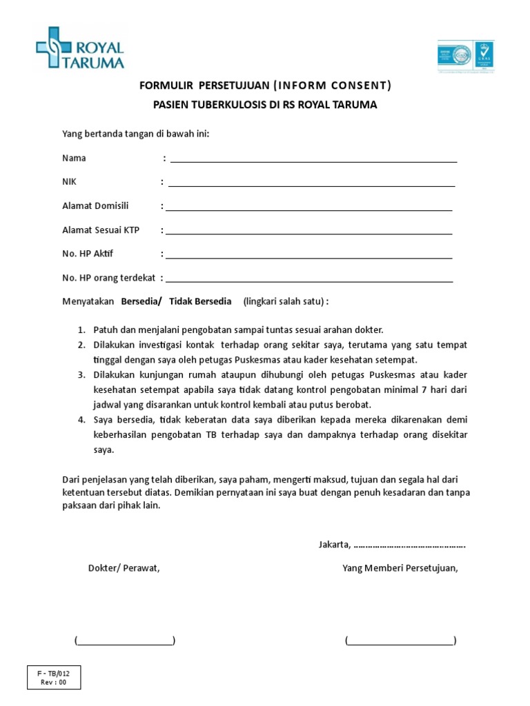 F - TB - 012 - Form Inform Consent Pasien TB | PDF