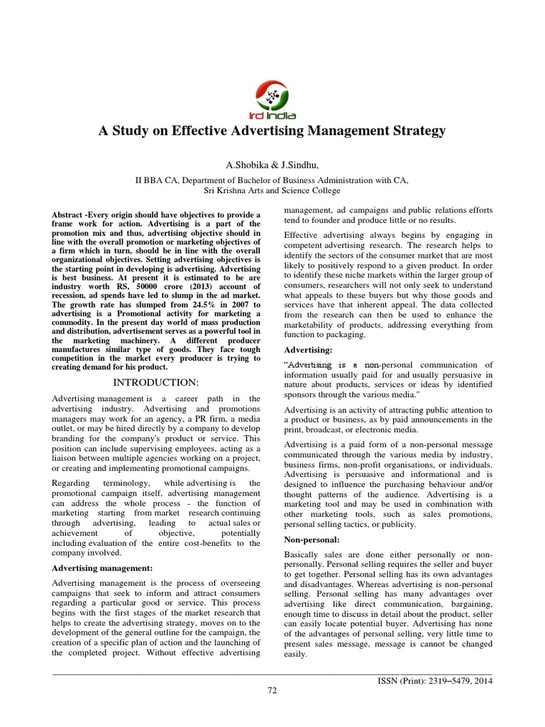 A Study On Effective Advertising Management Strategy | PDF ...