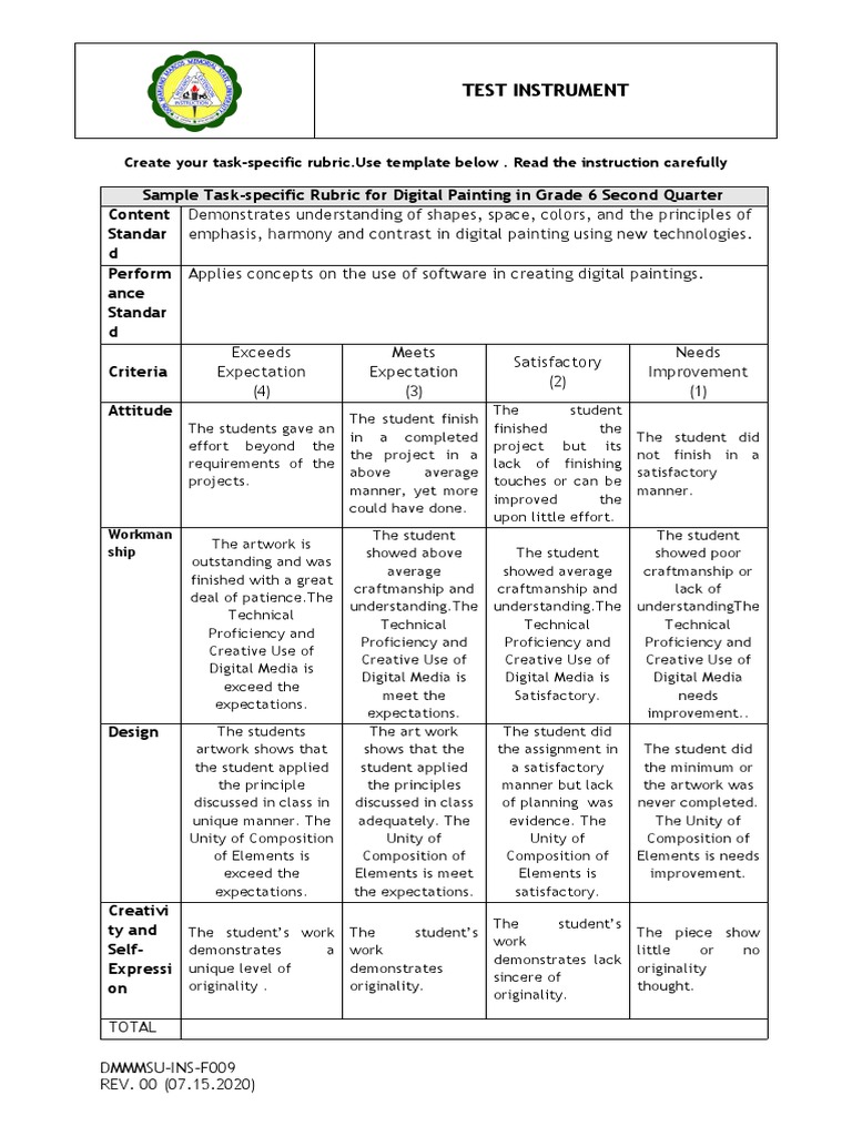 Task-Specific Rubric For Elementary Art Class | PDF | Rubric (Academic ...
