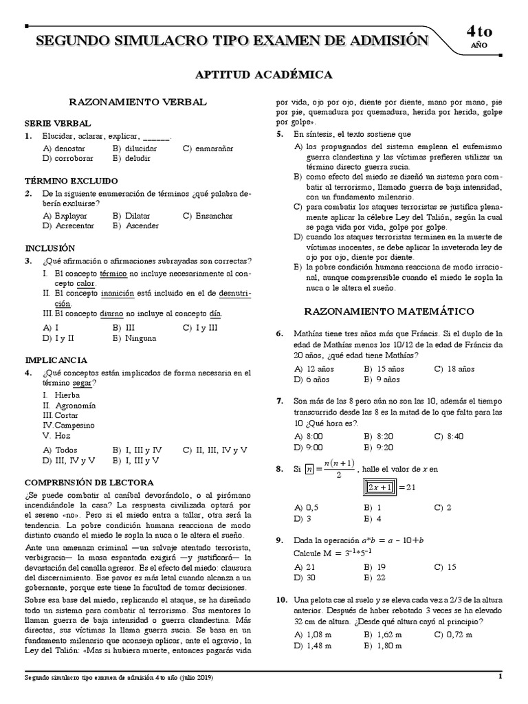 II Simulacro - 4to | PDF | Triángulo | Verbo