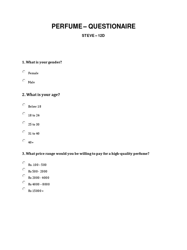 Perfume Preference Survey Questionnaire | PDF | Lifestyle