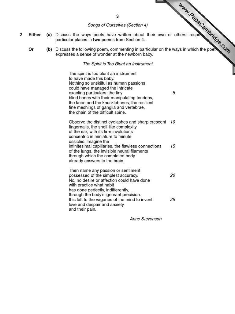 The Spirit Is Too Blunt An Instrument by Anne Stevenson (Exam-Style ...