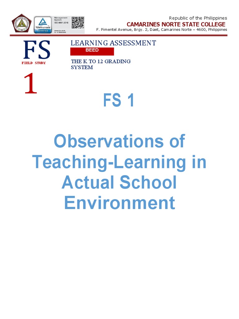 FS 1 Ep 1 | PDF | Classroom | Learning