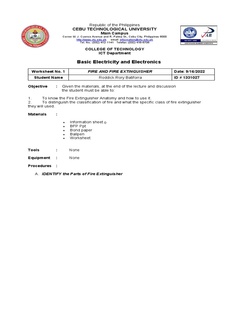Fire Extinguisher Basics Worksheet | PDF | Fires | Physical Sciences